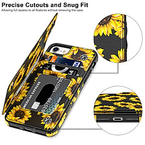 LETO iPhone SE 2022 Case,iPhone SE 2020 Case,iPhone 7 Case,iPhone 8 Case,Leather Wallet Case with Flower Designs for Girls Women,Protective Phone Case for iPhone 7/8/SE 2020/2022 Blooming Sunflowers