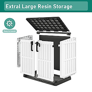NUNU LAB Outdoor Storage Shed 36 Cu. Ft.Horizontal Garden Storage Extra Large Capacity Weather Resistant Storage Box, Lockable Resin Waterproof Shed for Easy Storage of Garbage Cans, Tools, Lawn Mower