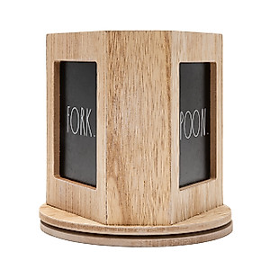 Rae Dunn Kitchen Spinner - Wooden Kitchen Organizer for Forks, Knives & Spoons – Silverware Organizer - Small Rustic Wood Caddy for Kitchen Utensils and Cutlery – Stylish Organization for Home Decor