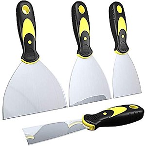 Putty Knife Scrapers, Spackle Knife, Metal Scraper Tool for Drywall Finishing, Plaster Scraping, Decals, and Wallpaper (4 Pack, 5”, 4”, 3”, 1.5” Wide)