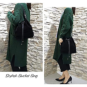 AFKOMST Bucket Bags and Purses For Women Drawstring Hobo and Shoulder Handbags with 2 Detachable Straps