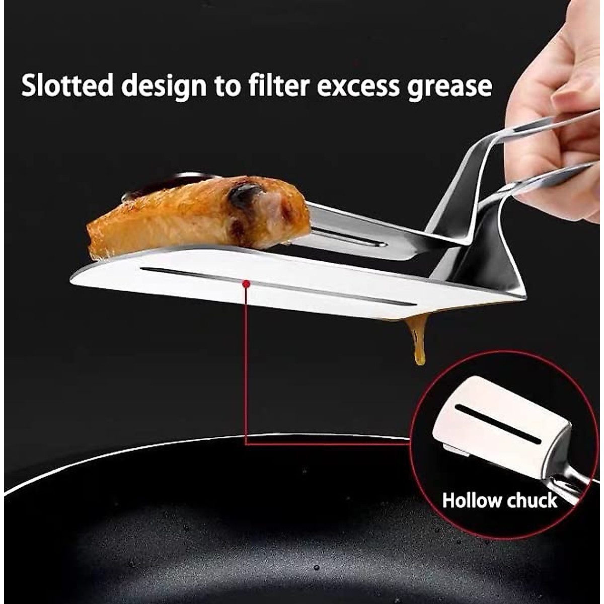 Jrsoul He Kitchen Cooking Tongs,Big Size Spatula Tong 12 Inch Multifunctional Stainless Steel Barbecue Clamp Food Flip Shovel Clip for Steak Fish Bread Hamburger BBQ Frying Pancake Pies Pizza