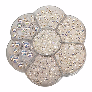 Chenkou Craft 3000PCS 1 Box White AB Round Flatback Imitation Half Pearls Bead Loose Beads Gem (White AB Half Ball)