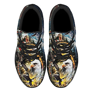 Native American Flag Pride Shoes for Men Women Running Sneakers Breathable Casual Sport Tennis Shoes Gift for Him Her Black Size 12