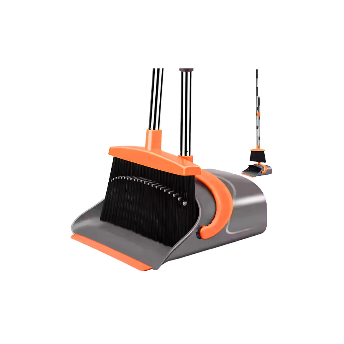 Self-Cleaning Broom and Dustpan Set, Stand Up, Indoor & Outdoor, Gray & Orange (Orange and Gray)