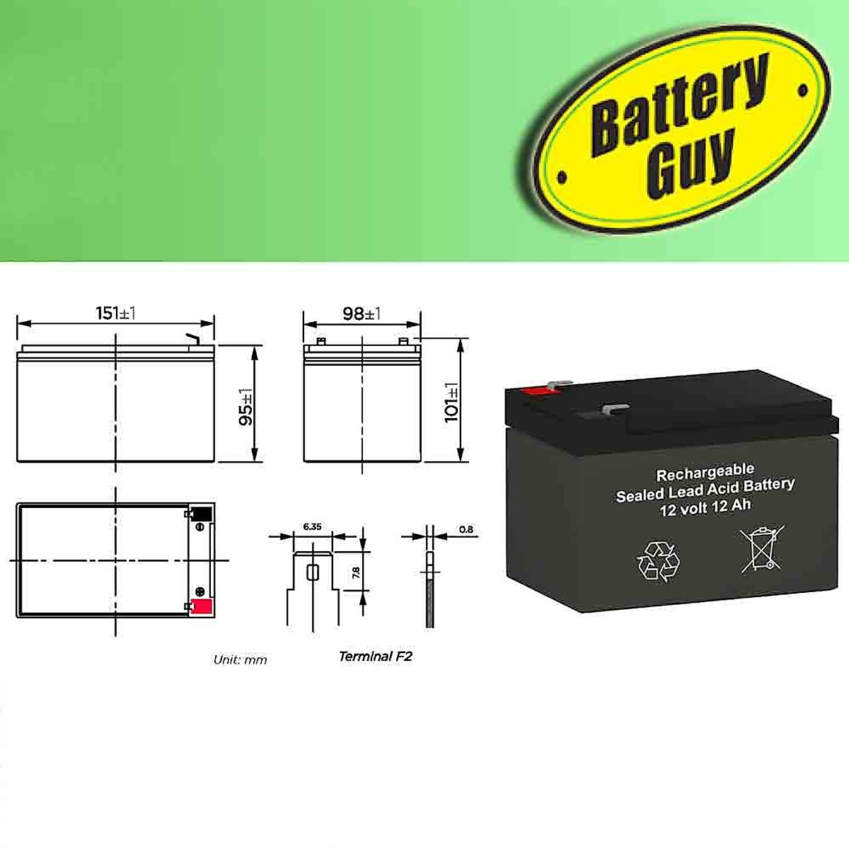 BatteryGuy Buzzaround LT (GB107) replacement 12V 12Ah SLA batteries - BatteryGuy brand equivalent (Rechargeable) - Qty of 2
