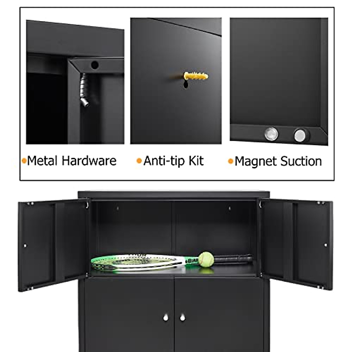 FURSTEL Metal Storage Locker, 41.3" H Steel Storage Cabinet, Adjustable Feet Cabinets Organizer, 3 Tier Shelves Metal Lockers for Home Office, Kids Room, Bedroom