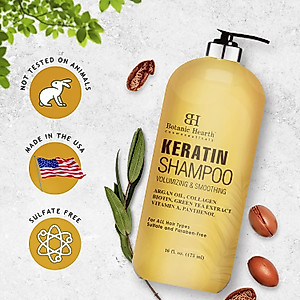 Botanic Hearth Keratin Thickening Spray (8 fl oz) and Keratin Shampoo & Conditioner Set (16 fl oz each) Bundle