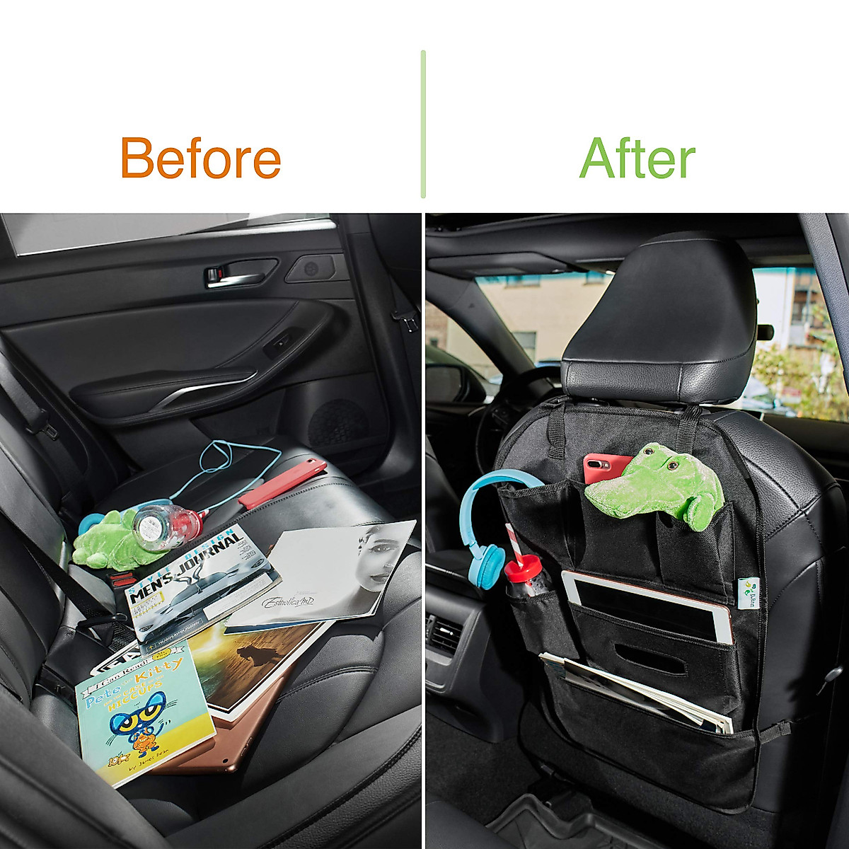 DoRan Car Backseat Organizer - Kick Mats Seat Back Protectors for Kids and Toddlers (Black 1/pk)