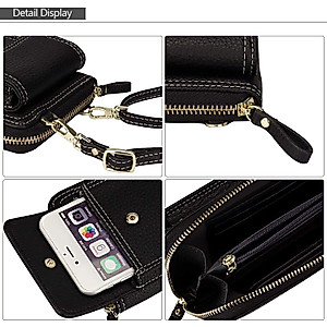 Ladies fashion casual shoulder messenger bag mid-length clutch bag large capacity mobile wallet (Color : Black, Size : One size)
