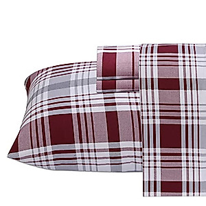 RUVANTI Flannel Sheets Full Size - 100% Cotton Brushed Bed Sheet Sets - Deep Pockets 16 Inches (fits up to 18") - All Seasons Breathable & Super Soft - Warm & Cozy - 4 Pcs - Balance Plaid Maroon