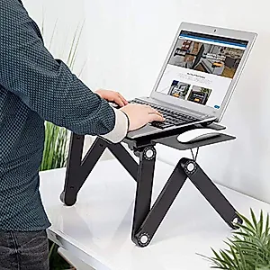 Mount-It! Adjustable Laptop Stand with Built-in Cooling Fans and Mouse Pad Tray, Easy to Use Ergonomic Laptop Stand for Bed, Couch, and Table, Portable and Lightweight