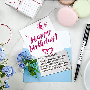 PLwelth Daughter Engraved Wallet Card from Mom Stainless Steel Women Girls Teen Inspirational Message Wallet Insert Card Daughter Gift Birthday Graduation Christmas Coming of Age Gift