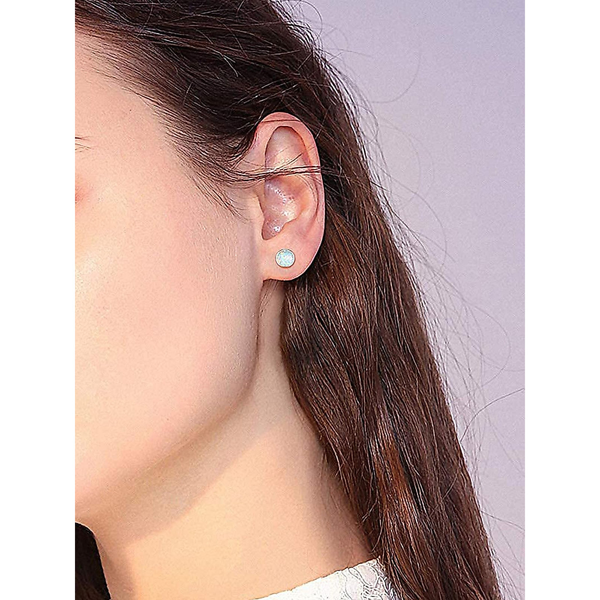 TANGPOET White Fire Opal Studs Screw Back Earrings for Women Sterling Silver Hypoallergenic Twist Back Earrings for Sensitive Ear Jewelry Birthday Gifts