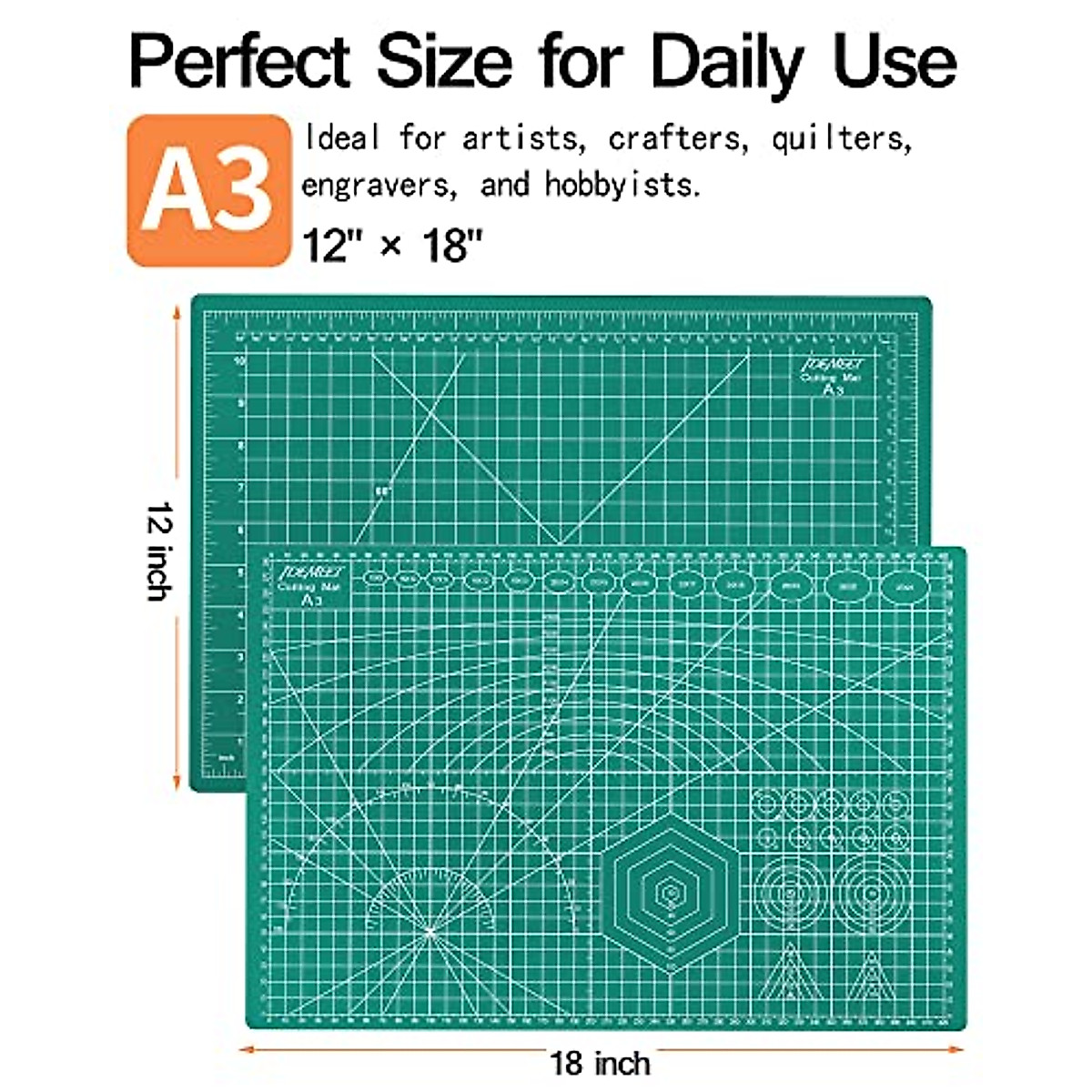 18" x 12" Self Healing Sewing Mat, Idemeet Rotary Cutting Mat for Craft, 5-Ply Blade Table Protecter Cut Board for Handcraft Project, A3, Green