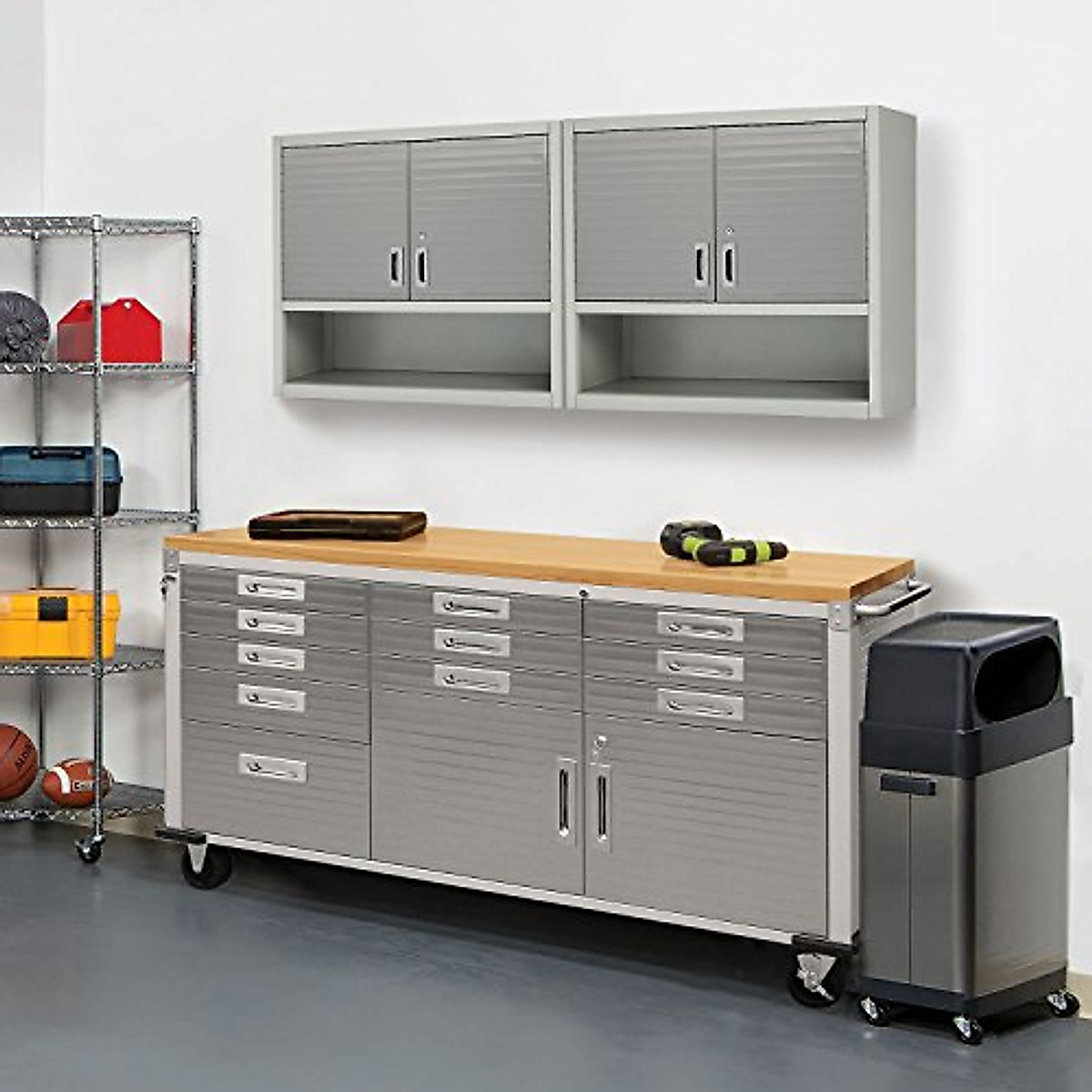 Seville Classics UltraHD Solid Steel Rolling Lockable Metal Storage Wall Cabinet Locker Organizer w/Adjustable Shelves for Garage, Warehouse, Office, Classroom, 36" W x 12" D x 30" H, Granite Gray