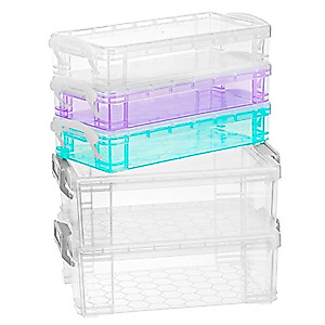 LABUK 5 Pack Plastic Pencil Boxes, Mixed Size Storage Boxes with Lids Stackable Clear Organizer Containers for Stationery Toys Crafts Storage, School Office Supplies