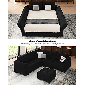 Belffin Modular Sectional U-Shaped Sofa Couch, Oversized Sectional Sleeper Sofa with Chaise and Ottoman, Modular Sofa Set with Stoarge Seat, Black