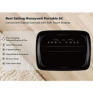 Honeywell Compact Portable Air Conditioner w/Dehumidifier & Fan Cools Rooms Up to 350 Sq.Ft. w/Drain Pan & Insulation Tape (HF08CESWK)