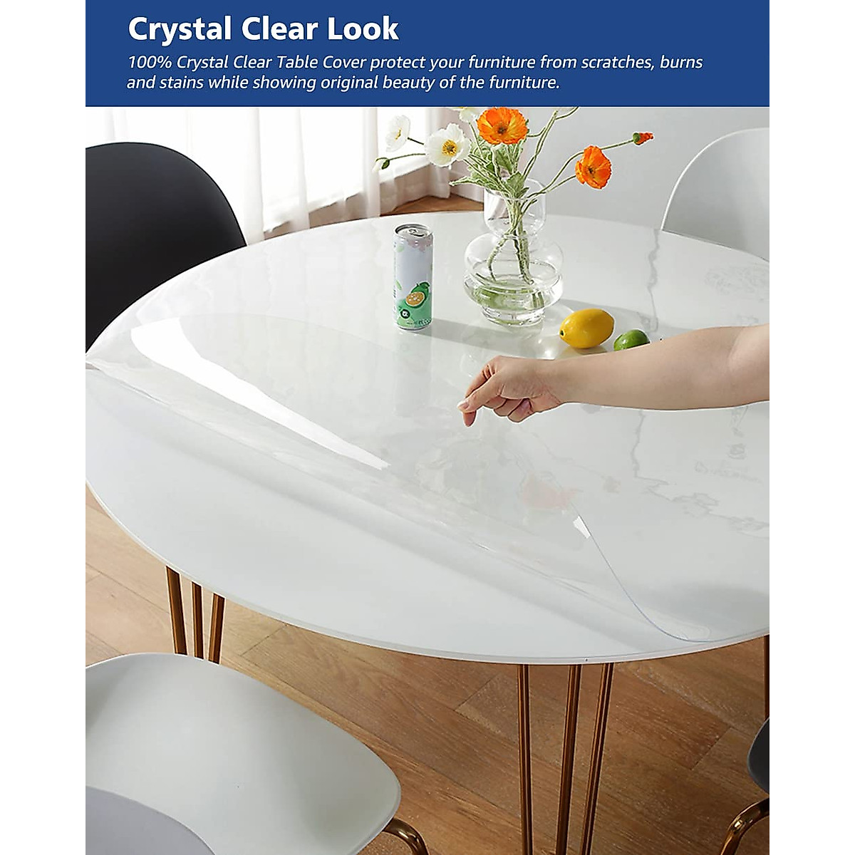 42 Inch Round Clear Plastic Table Protector for Dining Room Table PVC Tablecloth Protective Cover Pad Wood Furniture Vinyl Desk Blotter Mats Table Runner Pad for Kitchen Countertop Coffee Table