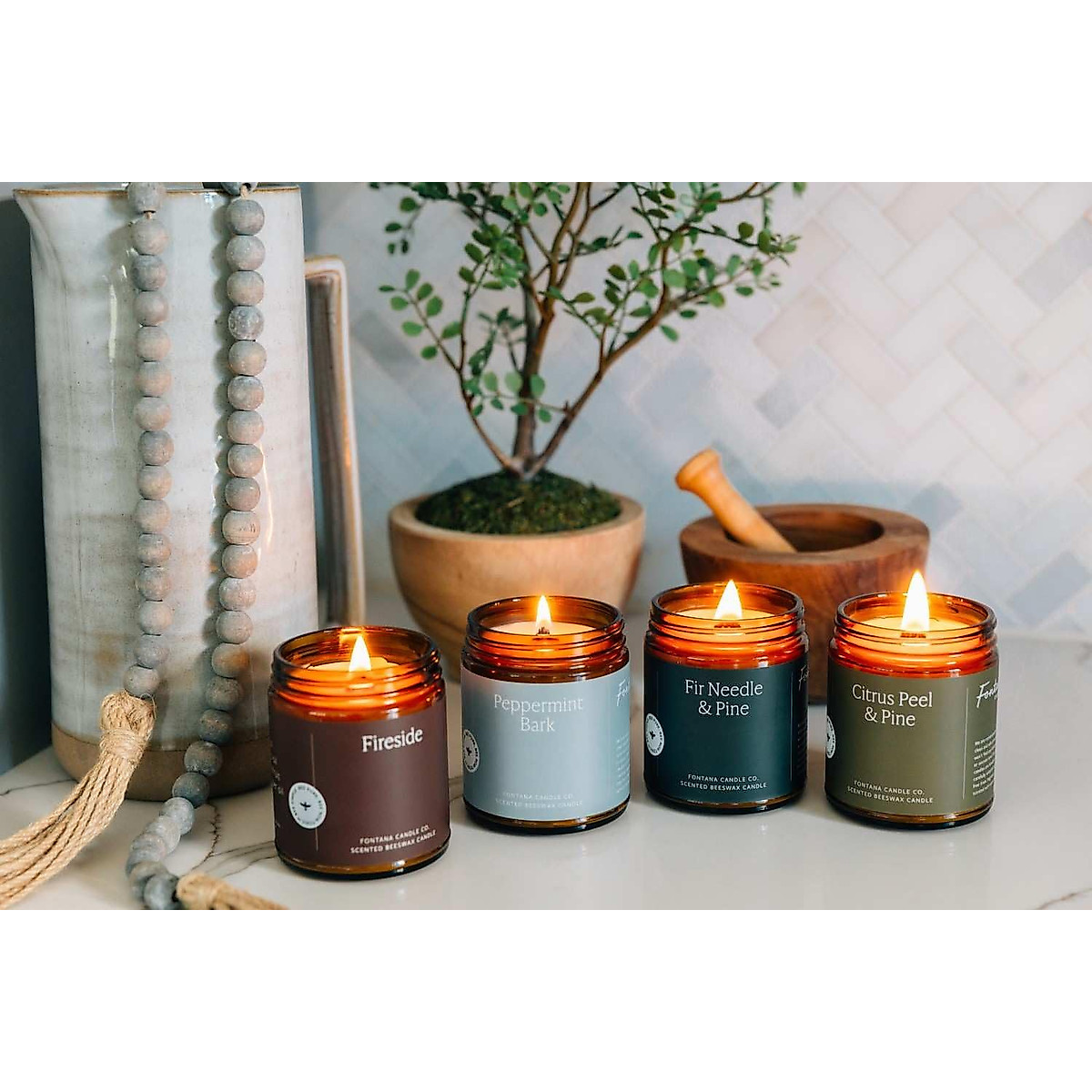 Fontana Candle Company - Cinnamon Orange Clove | Lightly Scented Candle | Made from Beeswax and Coconut Oil | Essential Oil | Wood Wick | Long Lasting | Clean Burn and Non Toxic