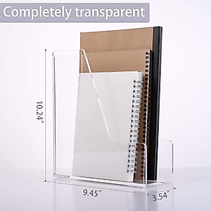 SANRUI Clear Magazine File Holder Vertical File Folder Holder, Acrylic Desk Organizer for File Storage, Book Bin and Office Desk Accessories ，2-Pack Bookshelf for Desk Home Office