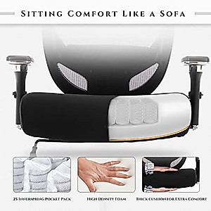 Big and Tall Office Chair 500lbs, Heavy Duty Ergonomic Mesh Chair, Computer Executive Desk Chair with Wide Thick Seat, 4D Armrests, Adjustable Lumbar Support and Tilt-Black