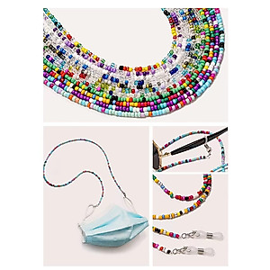 8 Pcs Beaded Eyeglass Chains for Women & Girls, Multifunction Colorful Mask Glasses Lanyard Sunglass Holder Strap Around Neck,Bead Holders Face Mask Chains Clamp Necklace Strap with Eyeglass Loop