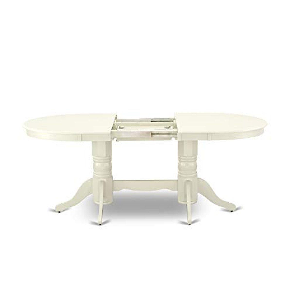 East West Furniture VADO7-LWH-W 7Pc Dinette Set Includes a 59/76.4 Inch Oval Dining Table with Butterfly Leaf and 6 Wood Seat Kitchen Chairs, Linen White Finish