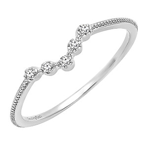 Dazzlingrock Collection White Diamond 5 Stone Beaded Chevron Band for Women (0.05 ctw, Clarity I-J, Clarity I2-I3) in 10K White Gold Size 8.5