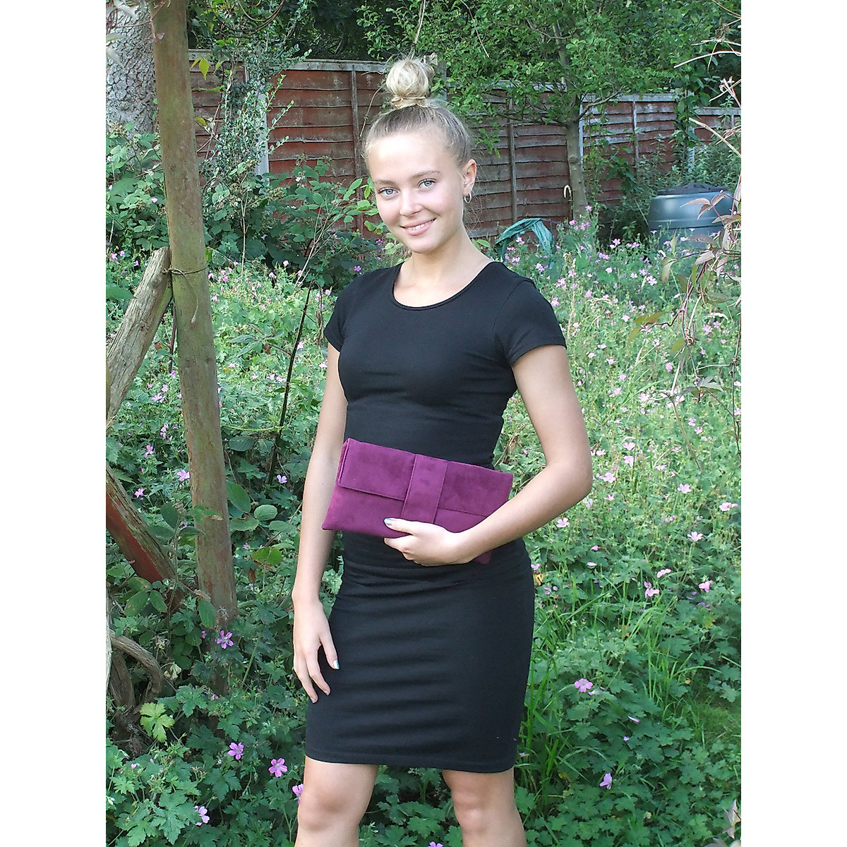 LONI Womens Elegant Faux Suede Clutch Bag/Shoulder Bag Occasion Wedding Party Prom Bag