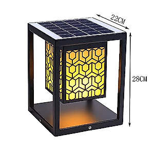 Mrdsre Chinese Style Solar Column Lights Black Finish Square Solar Column Light Post Lantern Stainless Steel Waterproof Outdoor Light Rainproof Waterproof Pillar Lamp Courtyard Lamp Garden Villa Lands