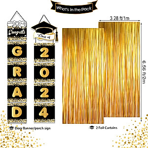 2024 Graduation Party Decorations - Graduation Decorations Class of 2024, Graduation Party Supplies Pack Including Backdrop, Porch Sign, Banner, Balloons, Photo Booth Props