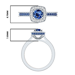 Demira Jewels 0.10 cttw Diamond Solid 14k White Gold Wedding Engagement Ring W/Simulated Blue Sapphire 8