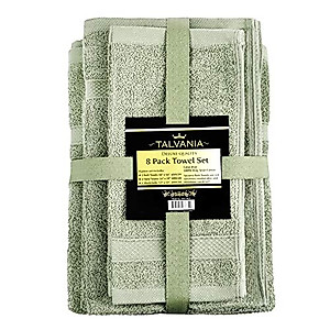 TALVANIA Bath Towel Set - Luxury Hotel Bath Towels 100% Ring Spun Cotton 8 Piece Towel Set; 2 Bath Towels, 2 Hand Towels and 4 Washcloths Perfect for Bathrooms, Guest Room, Spa or Hotels (Mint Green)
