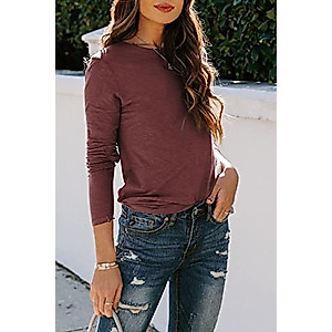 AUTOMET Womens Long Sleeve Shirts Tops Crewneck 2023 Cotton T-Shirt Fall Fashion Tunic Fitted Clothes Basic Cute Tee