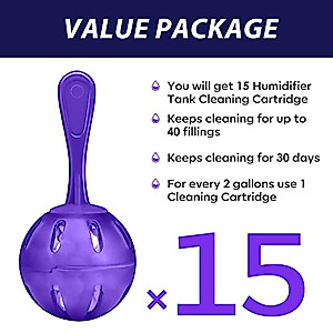 Ganteny 15 PCS PC-1 Humidifier Tank Cleaning Ball Compatible with ProTec Kaz All Warm & Cool Mist Humidifiers, Filters Mineral Deposits, Purifies Water, Eliminates White Dust and Odor (Purple)
