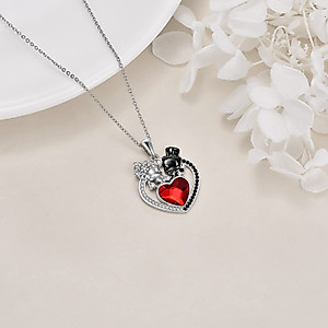 AXELUNA Skull Heart Necklace Sterling Silver Black Plated Pendant Necklace with Adjustable Chain for Women Jewelry Gift