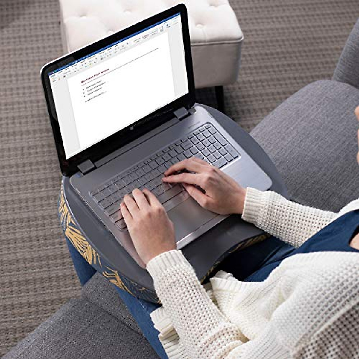 BIRDROCK HOME Lap Desk with Pillow Cushion | Tablet Slot | Fits Laptops Up to 15" | Tablets Up to 9.6" | Tropical Grey Pattern | Laptop Stand Accessories | Work from Home