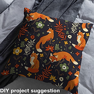 Fox Fabric by The Yard Green Red Flowers Rustic Style DIY Craft Hobby Fabric by The Yard Orange Wild Animals Decorative Fabric for Upholstery and Home Accents,2 Yards