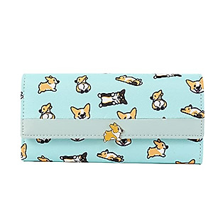 BAYSTORY Corgi Women Big Spender Clutch Travel Organizer Large Travel Purse Perfect Carry-All Money Manager Tri-fold Wallet (green)