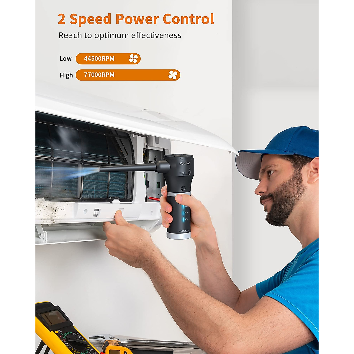 Compressed Air Duster, Koonie 15000mAh Cordless Air Duster & Vacuum 2 in 1 Powerful 77000RPM/11000PA 2 Speeds Electric Air Duster with Detachable Battery, for Computer/Keyboard, Car, Electronics