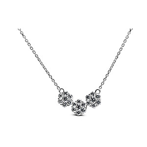 ORO LEONI Womens 925 Sterling silver Rhodium plated Swarowski Zirconia Three Flower Pendant 18" Necklace. Twenty One Round Diamond cut Gemstones totaling a weight of 3.00 Carats.