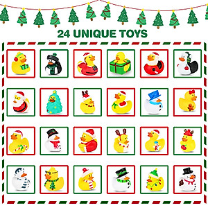 Advent Calendar 2023 Christmas Ducks - 24 Days Christmas Countdown with 24 Santa Xmas Rubber Ducks Bath Toys, Christmas Gifts Party Favors for Boys, Girls, Toddlers and Kids