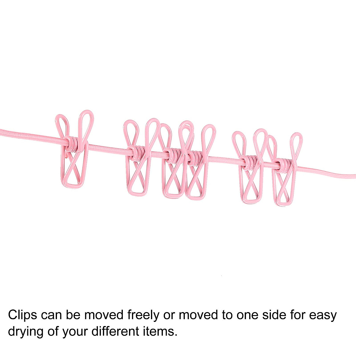 uxcell Travel Clothesline, Portable Clothesline with 12 Clothespins, 1.8M/5.9ft Windproof Stretchy Elastic Laundry Clothes Line for Backyard Hotel Camping Indoor Outdoor, Pink