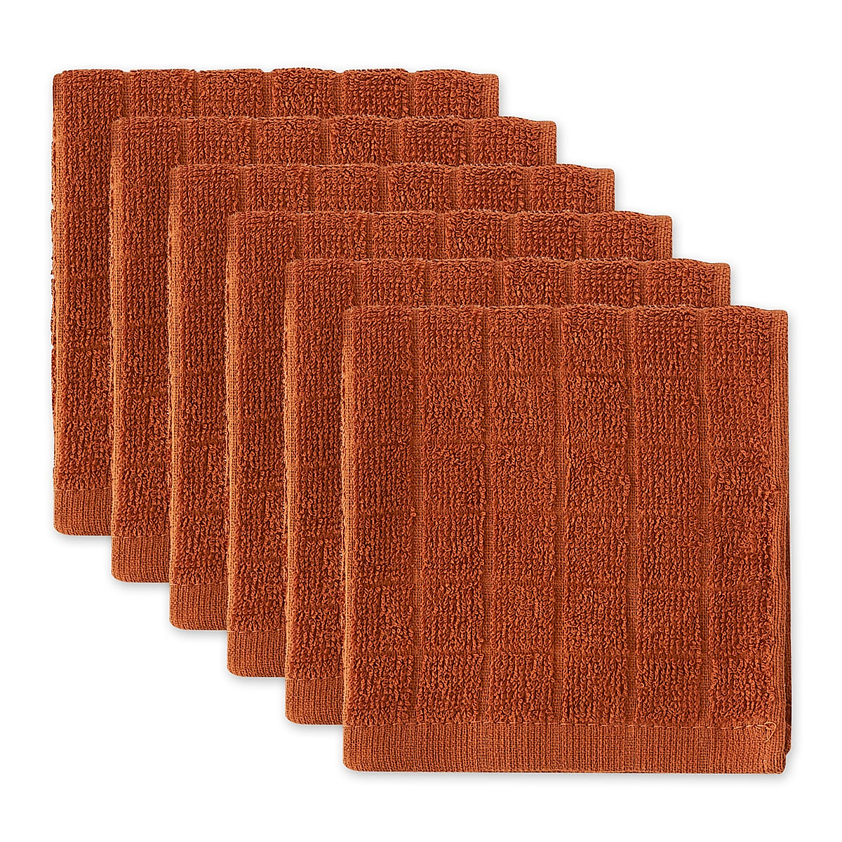 DII Basic Terry Collection Solid Windowpane Dishcloth Set, 12x12, Cinnamon, 6 Count