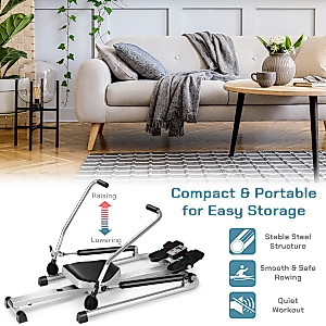 Rowing Machines for Home Use SPORFIT Compact Portable Folding Rower Machine with 12 Level Adjustable Hydraulic Resistance & LCD Monitor, Soft Seat Row
