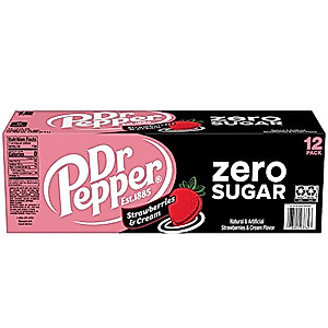Dr Pepper Strawberry and Cream Soda - 12 Fl Oz Cans - New Strawberries and Cream Flavor - ZERO Sugar | 12 Pack