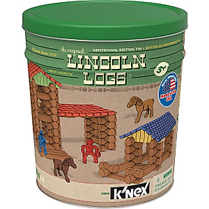 Lincoln Logs Centennial Edition Tin Amazon Exclusive-150+ Pieces-Real Wood-Ages 3+-Best Retro Building Gift Set for Boys/Girls-Creative Construction Engineering-Top Blocks Kit-Preschool Education Toy,Bronze