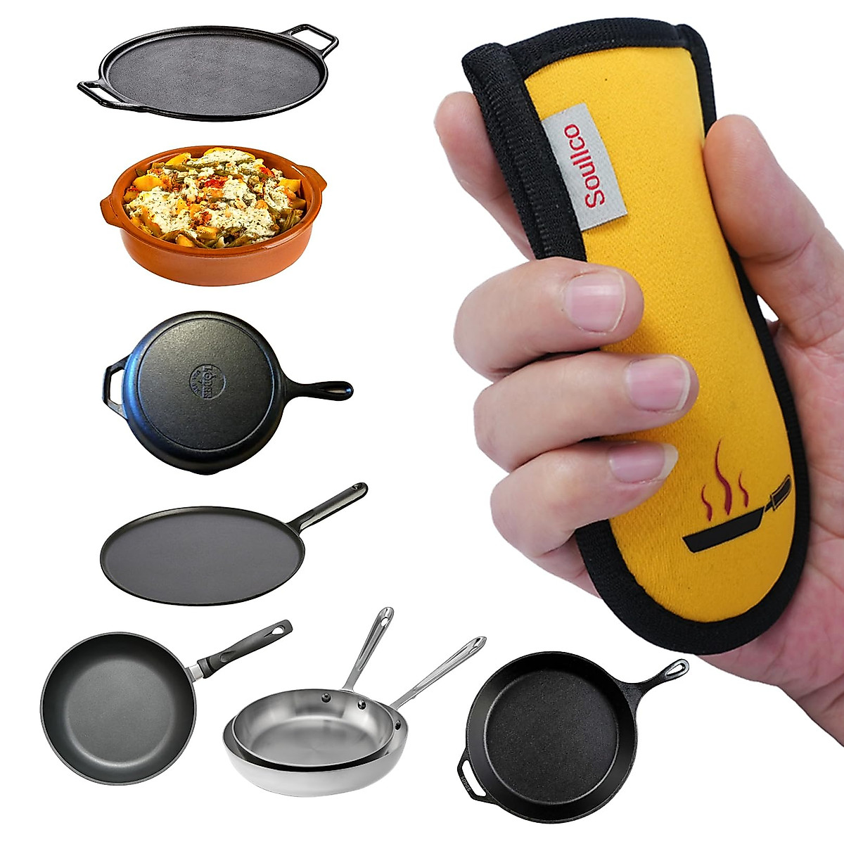 Skillet Handle Cover, Potholder Set Cast Iron Skillet Handle Cover Heat-Resistant Hot Pan Handle Wrap Sleeve, Non-Slip for BBQ Cookware (Multicolor)